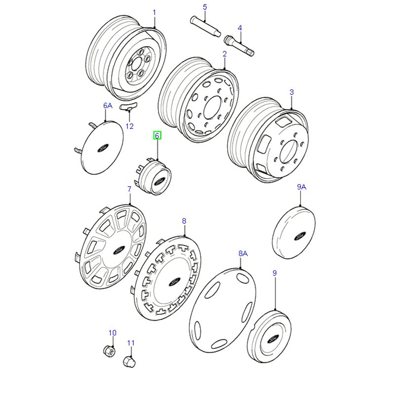 Hub Caps Small Centre - SRW To Suit VH / VJ / VM / VO Ford Transit 86V ...