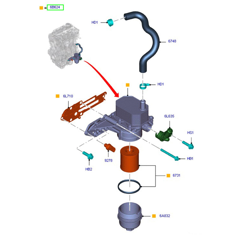BK3Q6B624CD Genuine Oil Cooler / Oil Filter Housing to suit 2.2L / 2.4 ...